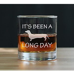 Long Day - Funny Dachshund Whiskey Rocks Glass Gifts for Men & Women - Fun Whisky Drinking Tumbler Décor