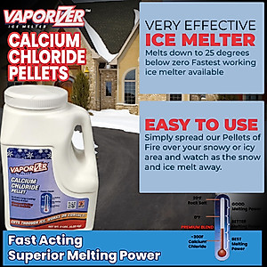 Vaporizer 90% Pure Calcium Chloride Snow & Ice Melt Pellets | Effective at -25° | 9 lb Jug | Concrete Safe Ice Melt | Easy Spreader