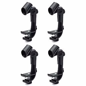 QWORK Drum Microphone Holder, 4 Pack Adjustable Drum Microphone Clip, Ring Mounting Clip Snare Drum Clip Sleeve, Mic Hoop Rim Snare Clamp, Black