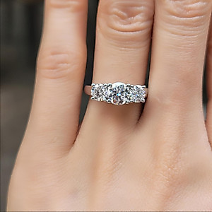 DovEggs Three Stone Moissanite Engagement Rings for Women 2ct Total Center 5mm-6.5mm-5mm GHI Color Cut Moissanite Engagement Rings Wedding Band 14k Gold QUALITY Sterling Silver Anniversary Ring(8)