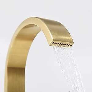 Phiestina Brushed Gold Single Hole Bathroom Faucet, Waterfall Single Handle 1 or 3 Hole RV Bathroom Faucet, Swivel 360 Degree with Deck Plate, Pop Up Drain and Water Supply Line, SGF05-BG-2