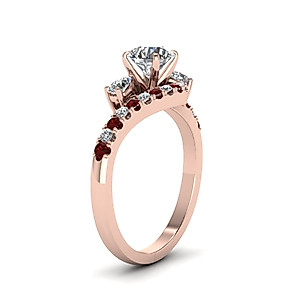 Gemsonclick Swirl Halo Simple Diamond Ring 14k Rose Gold Plated Created Ruby Round shape Red color Halo Engagement Rings prong Setting in Size 8 Minimal Surprise Gifts for Ladies