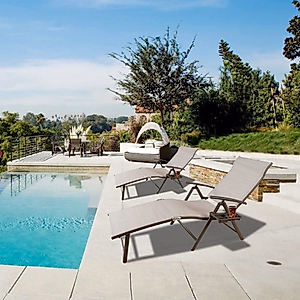 Kozyard Cozy Aluminum Beach Yard Pool Folding Reclining Adjustable Chaise Lounge Chair with Drink Holder Assembled. Weather Free(1 Pack, Beige)