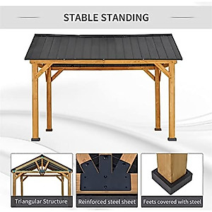 LJMXE 13' X 11'Wood Framed Gazebo with Steel Hardtop Roof,Double Vented Canopy Outdoor Shelter for Patio,Outdoor Furniture