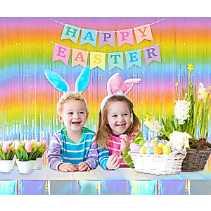 Melsan Iridescence Plastic Table Cloth for Rectangle Tables, 3 Pack Holographic Disposable Tablecloths for Easter Decorations, Unicorn, Mermaid, Bridal Shower Party Decorations, 54×108 in