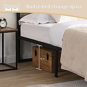 Zevemomo Queen Size Bed Frame with Wooden Headboard and Footboard, Queen Metal Platform Bed Frame Mattress Foundation with Large Under Bed Storage, No Box Spring Needed/Noise-Free/Easy Assembly