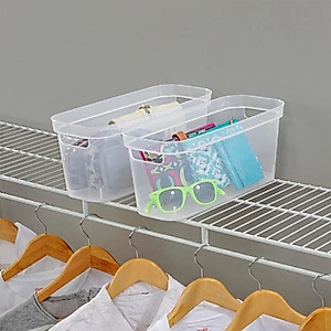 Sterilite 6.25 x 6.25 x 15 Inch Narrow Modern Storage Bin with Comfortable Carry Through Handles and Banded Rim for Household Organization, Clear