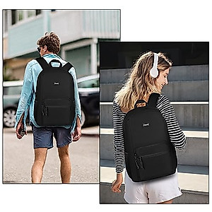 Jiauny School Backpack,Lightweight Bookbag Classic Scoolbag Laptop Backpack with USB Charging Port for High School Teens College Students Work Office Adult,Black
