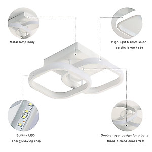 DELIPOP Small Ceiling Light, Square Modern LED Ceiling Light Fixture, 6500K Cool White Light Acrylic Hallway Light Fixture Ceiling Lamp for Hallway Kitchen Study Bedroom Living Room (White)