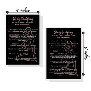 Body Sculpting Pre and Post Treatment Information Cards | 30 Pack | 4x6” inch Large Postcard Size | Black with Rose Gold Silhouette Design