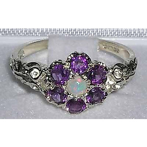 LetsBuyGold 925 Sterling Silver Real Genuine Opal and Amethyst Womens Band Ring - Size 7