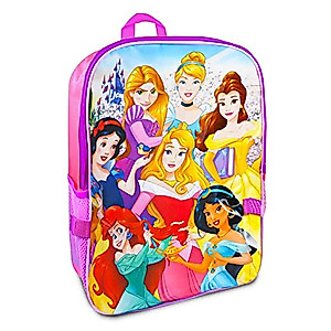 Disney Princess Backpack with Lunch Box for Girls Bundle ~ Deluxe 16" Princess School Bag, Lunch Bag, Water Bottle, Stickers, and More (Disney Princess School Supplies)
