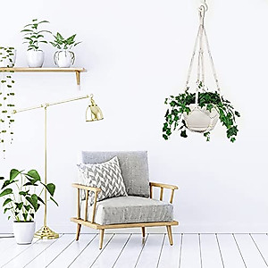 Shineloha 43 Inches Macrame Plant Hanger Large for up to 12 inch Pot | Extra Long + Hook | No Tassel, Cotton Rope Hanging Plant Holder with Swag Hook, NO Plant/Pot Included (White)…