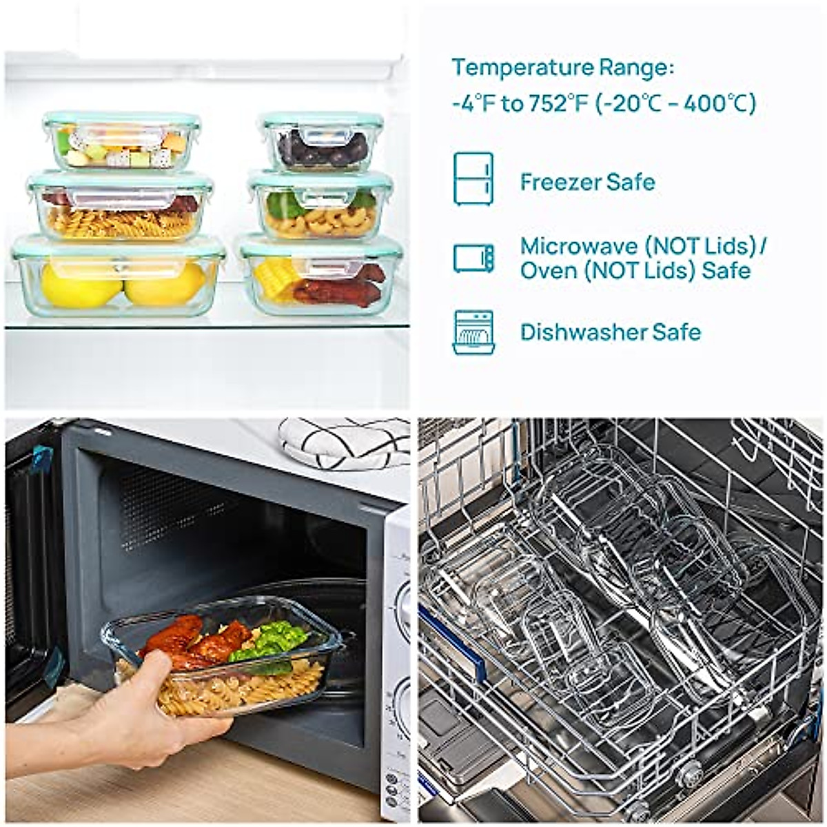 Vtopmart 8 Pack Glass Food Storage Containers with Lids, Glass Meal Prep Containers, Airtight Glass Bento Boxes with Leak Proof Locking Lids, for Microwave, Oven, Freezer and Dishwasher, BPA Free