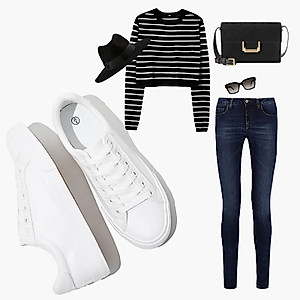 SERNIAL Women's White Tennis Shoes PU Leather Sneakers Casual Walking Shoes for Women(White,US9)