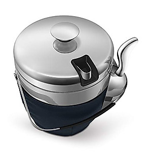 Fortune Candy Insulated Ice Bucket - Double Walled Stainless Steel Ice Bucket with Ice Tongs, Scoop, Lid, and Exclusive Handmade Nylon Holder - 2.8 L, Silver/Navy Blue