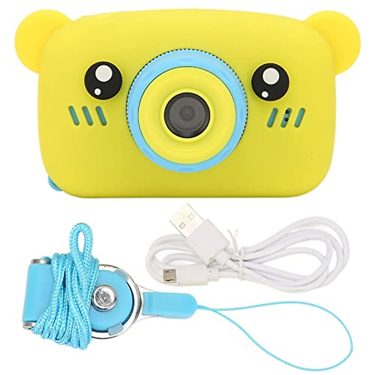 Kids Cartoon Camera, Front and Rear Dual Cameras Kids Camera Eco Friendly Multiple Fun Photo Frames ABS for Outdoor for 3‑10 Years Old Kids (Yellow)