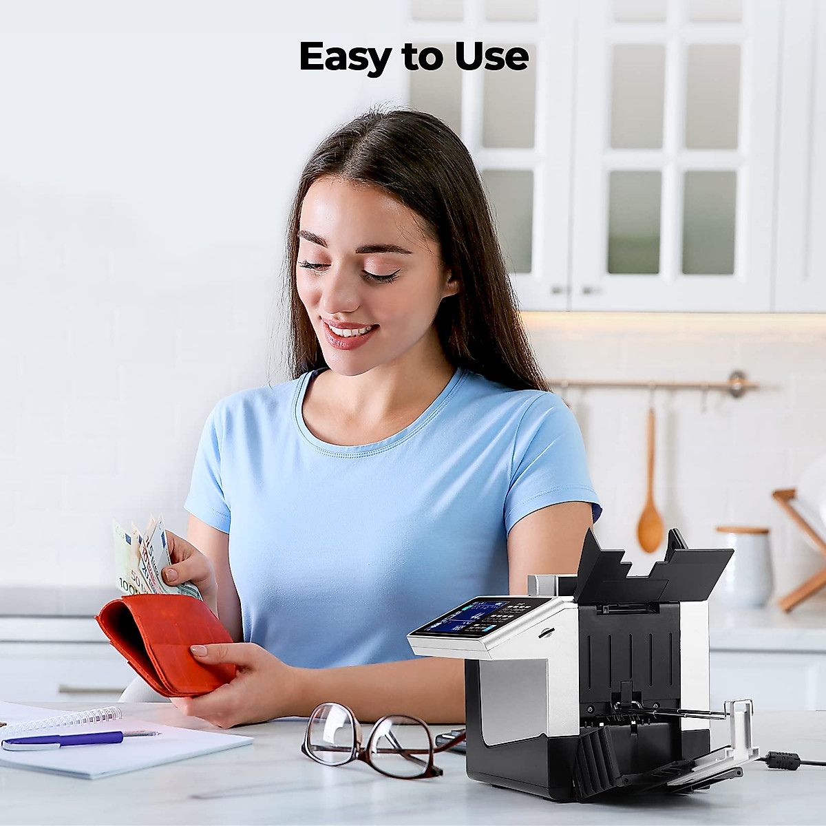 MUNBYN Money Counter Machine Mixed Denomination, Value Counting, Multi-Currency, UV/IR/MG/MT Counterfeit Detection, Ultra Compact and Lightweight