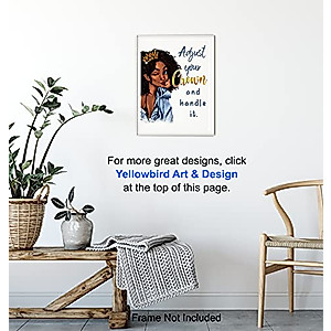 African American Woman Wall Art - Black Queen- Inspirational Quotes Wall Decor - Motivational Posters - Uplifting Encouragement Gifts for Women - Girls Bedroom Living Room Home Office - Afro Girl 8x10
