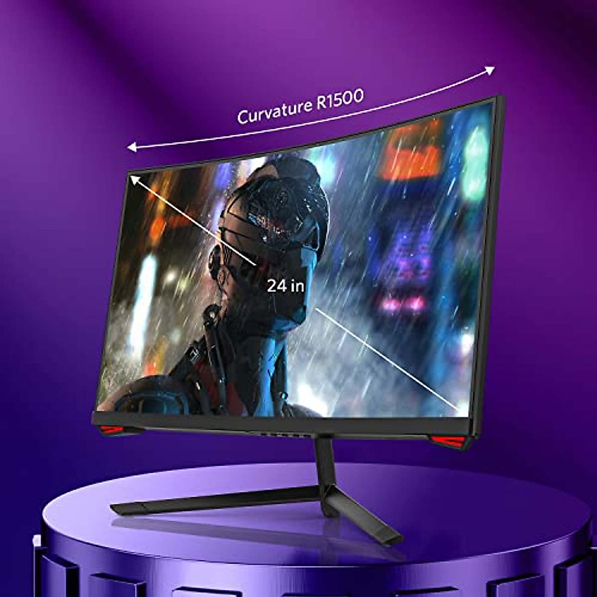 Fiodio 24'' 165Hz Refresh Rate Curved Monitor Full HD 1080P with HDMI Display Ports, VESA Compatible, Free-Tearing Eye Care Monitor for Home Office and Gaming (DP Cable Included)