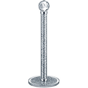 Silver Paper Towel Roll Holder Bling Stand Towel Tissue Roll Countertop Napkin Paper Towel Holder for Bathroom Crystal Holder Crushed Diamond Home Decor for Kitchen Bathroom Toilet 13 Inches High