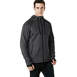 TSLA Men's Full Zip Up Hoodie Jacket, Long Sleeve Performance Training Hoodie, Lightweight Workout Running Track Jackets, Active Fullzip Jacket Grey, Small