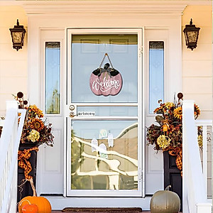 Ymaotrade Fall Sign Thanksgiving Door Hanger Pumpkin Welcome Sign Wooden Pumpkin Decor Hanging Porch Sign for Autumn Harvest Thanksgiving Farmhouse Wall Decoration (Pink) 12in