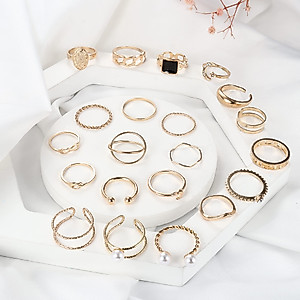 Sanfenly Chain Bracelet & Knuckle Stackable Rings Set for Women Gold/Silver Plated Stack Chain Link Bracelets Bangle Retro Vintage Joint Finger Rings Jewelry Set for Women Egril