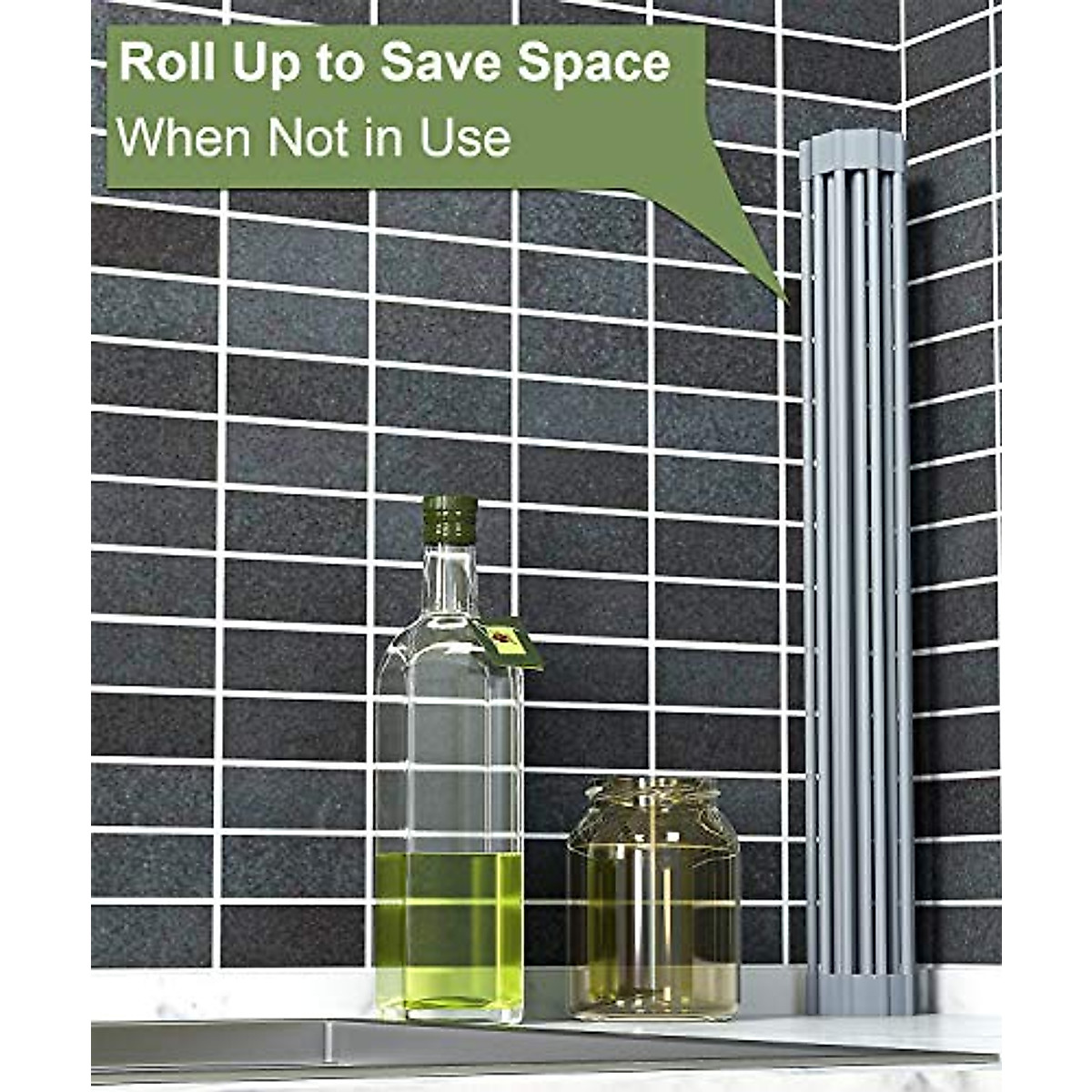 X Home Large Roll Up Dish Drying Rack, 20.5 x 13 Inch Silicone Coated Foldable Dish Rack Over The Sink for Kitchen, Gray