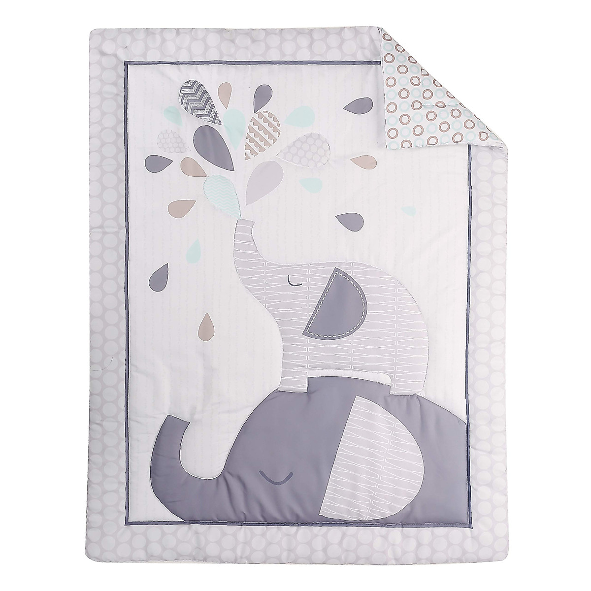 Brandream Playful Elephant Baby Crib Bedding Set for Boy, Girl and Unisex Nursery - Baby Quilt, Fitted Crib Sheet, Crib Skirt Included, 3 Pieces Grey & Mint