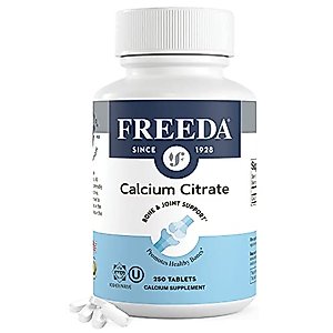 Freeda Calcium Citrate - Kosher Vegan Calcium Supplement for Women & Men - Bone Health & Joint Support - Calcium 1000mg per serving - Calcium Citrate 1000mg Tablets Calcium without Vitamin D (250 Ct)