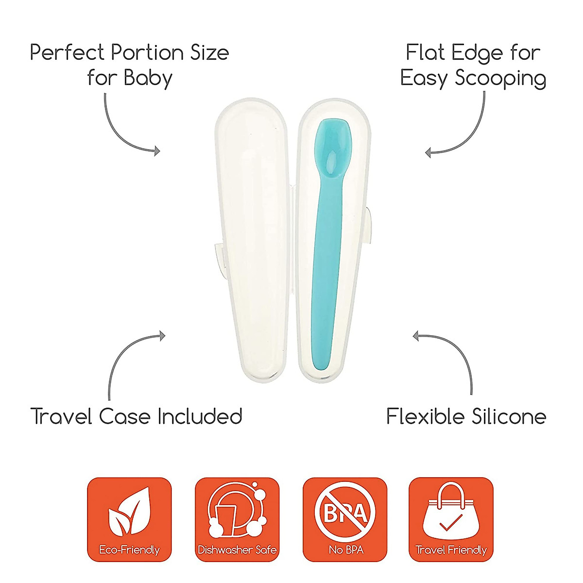 Innobaby Silicone Baby Spoon with Carrying Case Gum Friendly (4 Pack)(Aqua, Mango, Green, Pink)