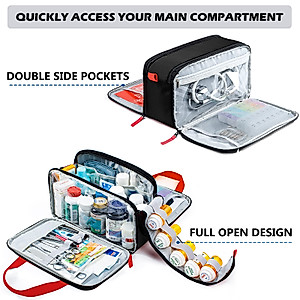 BAGSFY Full Open Medicine Bag Empty, Family First Aid Bag, Small Medicine Storage Bag,Pill Bottle Organizer for Emergency Medical Supplies, First Aid Box,First Aid Kit Bag, Black (Bag Only)