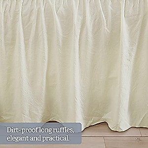 HIG 3 Piece Farmhouse Ruffled Skirt Bedspread Set King, Chic Ivory Diamond Stitched Coverlet with 30" Drop Dust Ruffle, French Country Bedding Collections for Bedroom Decor, Washed Microfiber (Elain)