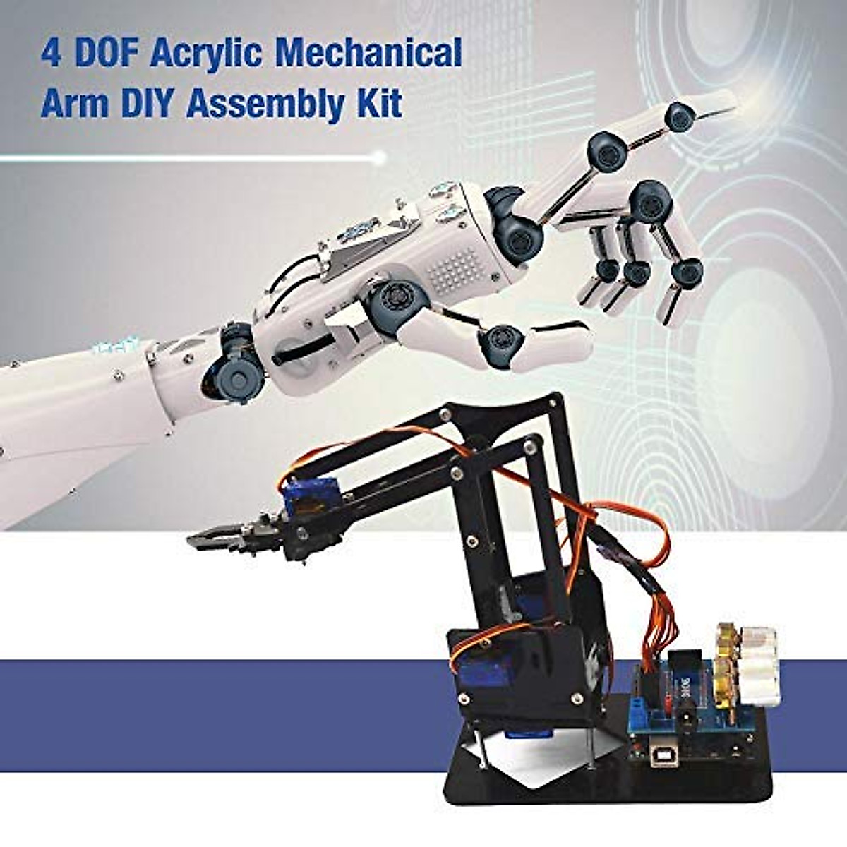 Simlug DIY Assembly Mechanical Arm,4 DOF Robot Claw Kit Acrylic for Arduino Robotics SNAM1900