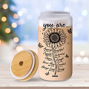 BSQUIELE Gifts For Women - Christian Gifts For Women - Birthday Gift For Women - Religious Gifts For Women - Inspirational Gifts For Women - Bible Verse Sunflower Faith Mom Mothers Glass Coffee 16OZ