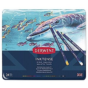 Derwent Inktense Pencils Tin, Set of 24, Great for Holiday Gifts, 4mm Round Core, Firm Texture, Watersoluble, Ideal for Watercolor, Drawing, Coloring and Painting on Paper and Fabric (0700929)