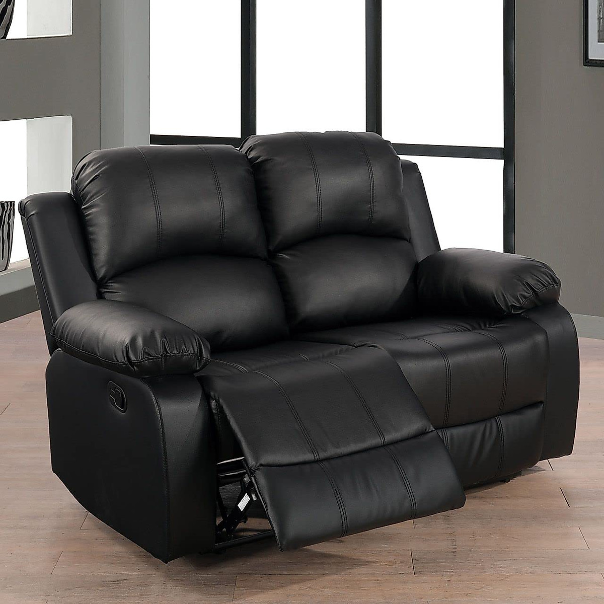 Ocstta Leather Recliner Sofa for Living Room Furniture Set,Recliner Sofa Set for House/Office(Leather Sofa Loveseat 1 Pieces) Black