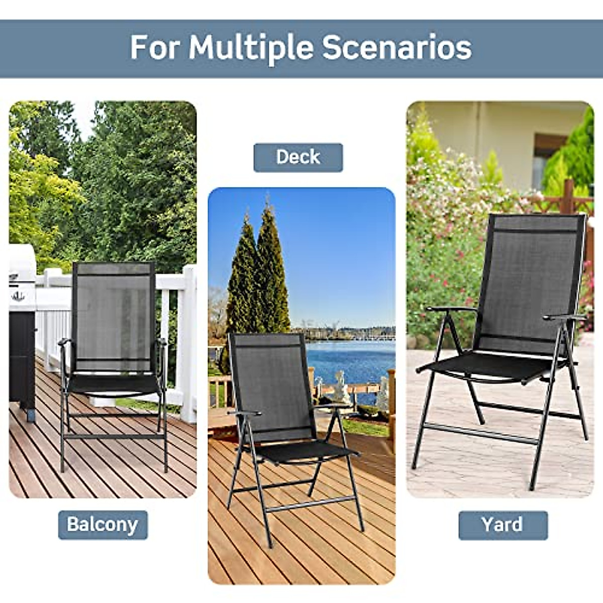 Tangkula Set of 2 Patio Foldable Dining Chairs, Outdoor Portable Camping Chairs with Armrest High Backrest, Folding Chairs for Porch, Poolside, Garden, Balcony, Backyard (Black)