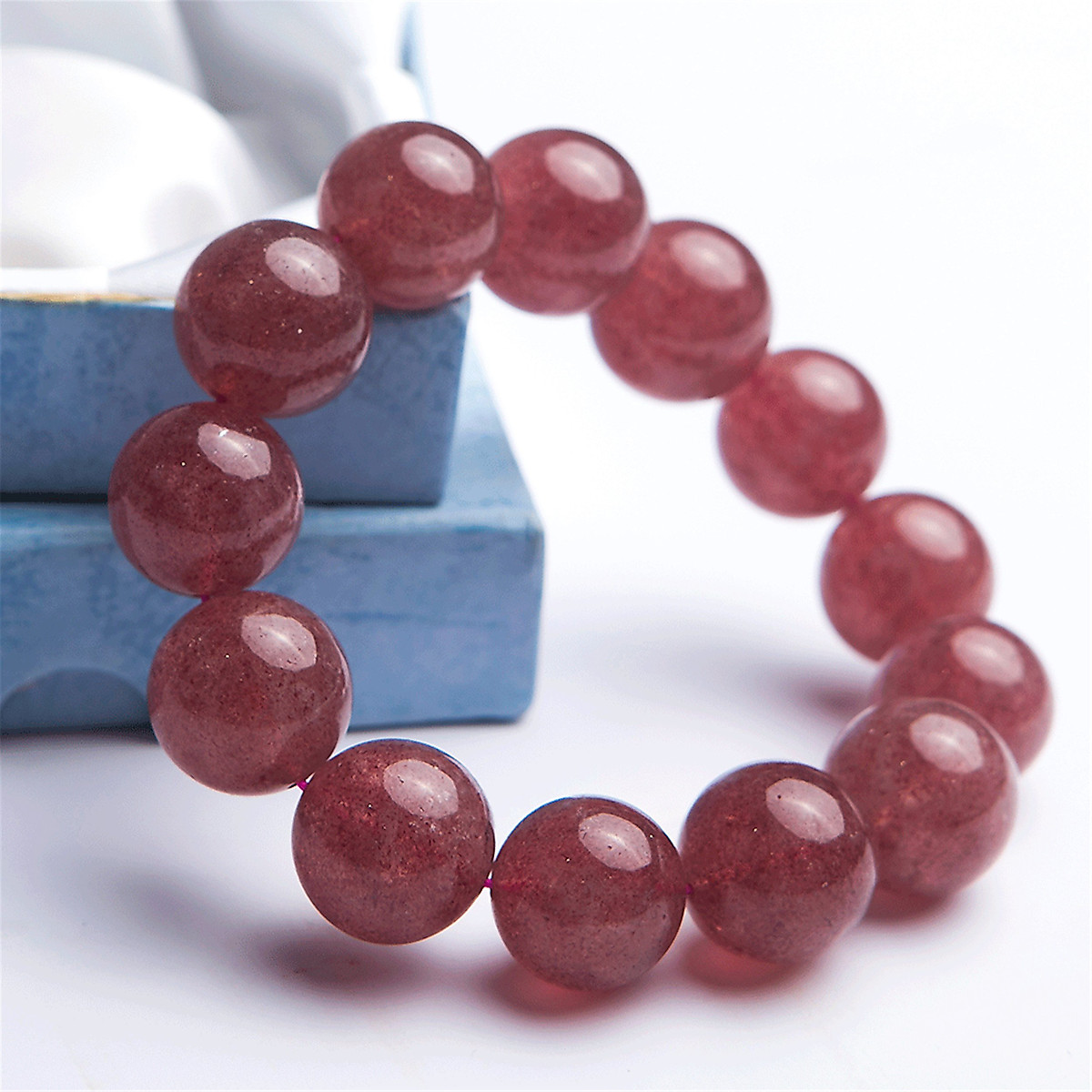 18mm Genuine Gemstone Bracelet Natural Strawberry Quartz Crystal Round Bead Jewelry