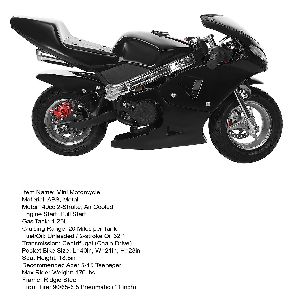 Mini Gas Motorbike-2-Stroke 49cc Gas Tank Mini MotorcycleHigh Brightness Dual Headlights Rubber Handlebar 1.25L Gas Tank Mini Motorcycle Strong Power 170 lbs Mini Bike Motorcycle (black)[Fast Arrival]