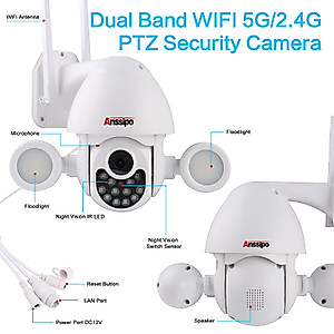 Anssipo 5G 2.4GHz WiFi Security Camera Outdoor Wireless, 3MP Floodlight Video Surveillance, Pan Tilt 360° View, Motion Detection, Auto Tracking Smart Alerts, Two Way Audio
