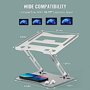 Laptop Stand，Foldable Height Lift Laptop Stand,Heat Dissipation,Ergonomic Design,Compatible with MacBook Air/Pro Dell HP XPS Lenovo Chromebook Ipad All Laptops 10-17'',Silver,F1-2