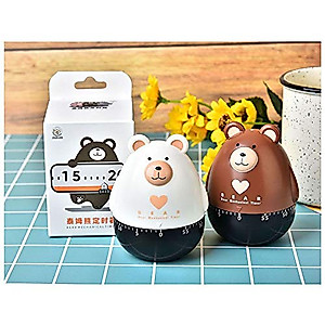 Lovely Cartoon Bear Mechanical Timers 60 Minutes Machinery Kitchen Gadget Cooking Timer Clock Loud Alarm Counters Manual Timer (Brown)