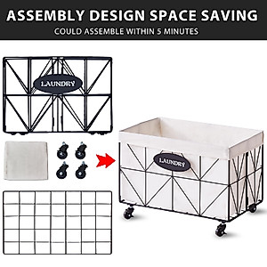 Mxfurhawa Collapsible Laundry Hamper with Wheels, 65L Capacity and Removable Liner, Sturdy Metal Frame for Clothes Storage and Transport - Convenient Laundry Basket for Home Use (65L-LB-Black)