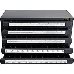 VEVOR Drill Bit Dispenser Cabinet, Five-Drawer Drill Bit Dispenser, 60-Compartment Drill Bit Organizer Cabinet, Drill Dispenser Organizer Cabinet Holder for Jobber Length Wire Gauge Sizes #1 to #60