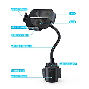 MAKAQI Wireless Car Charger for Z Fold 4/3/2, Dual Coil Cup Holder Phone Mount, Wireless Car Charger for Tesla, Auto Clamping Fast Charging for iPhone14/13/12/11/X/8