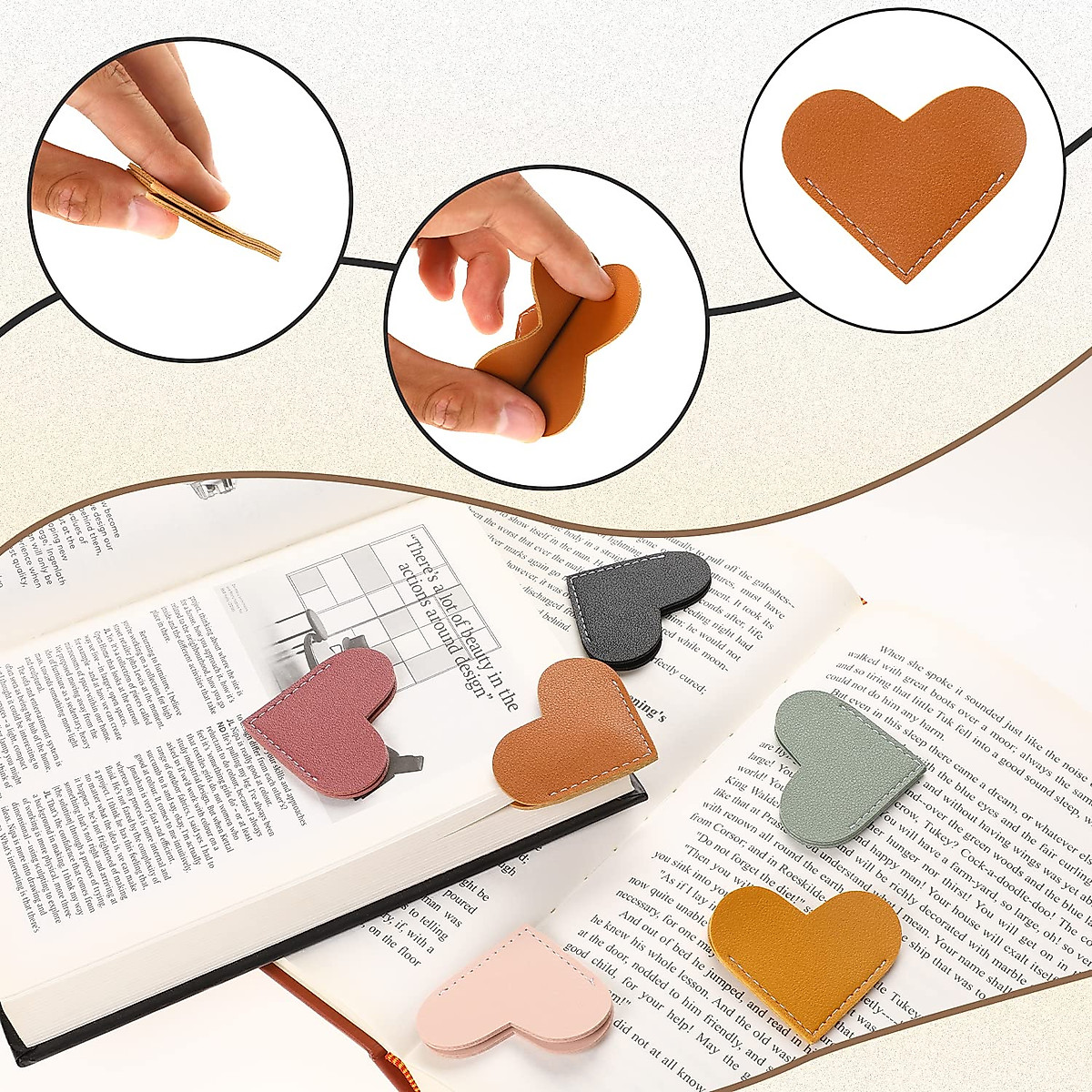 Leather Heart Bookmark,6 Pcs Corner Page Book Marks for Women,Kids, Book Accessories for Reading Lover,Cute Handmade Book Reading Gift for Book Lovers