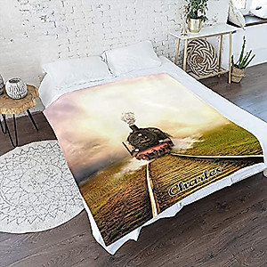Train Sky Personalized Blankets Custom Super Soft Fleece Blanket with Name 50'' x 60'' Throws for Men Women Wedding Gifts