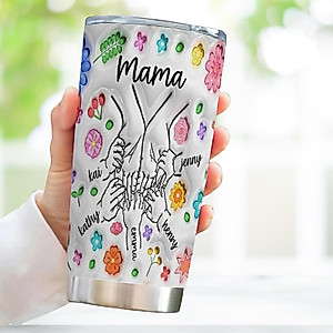 LOVELYPOD Personalized Mama Tumbler with Kids Names, You Hold Our Hands Also Our Hearts Drinking Cup, Custom Mothers Day Gifts For Mom from Daughter Son, Mama Gifts